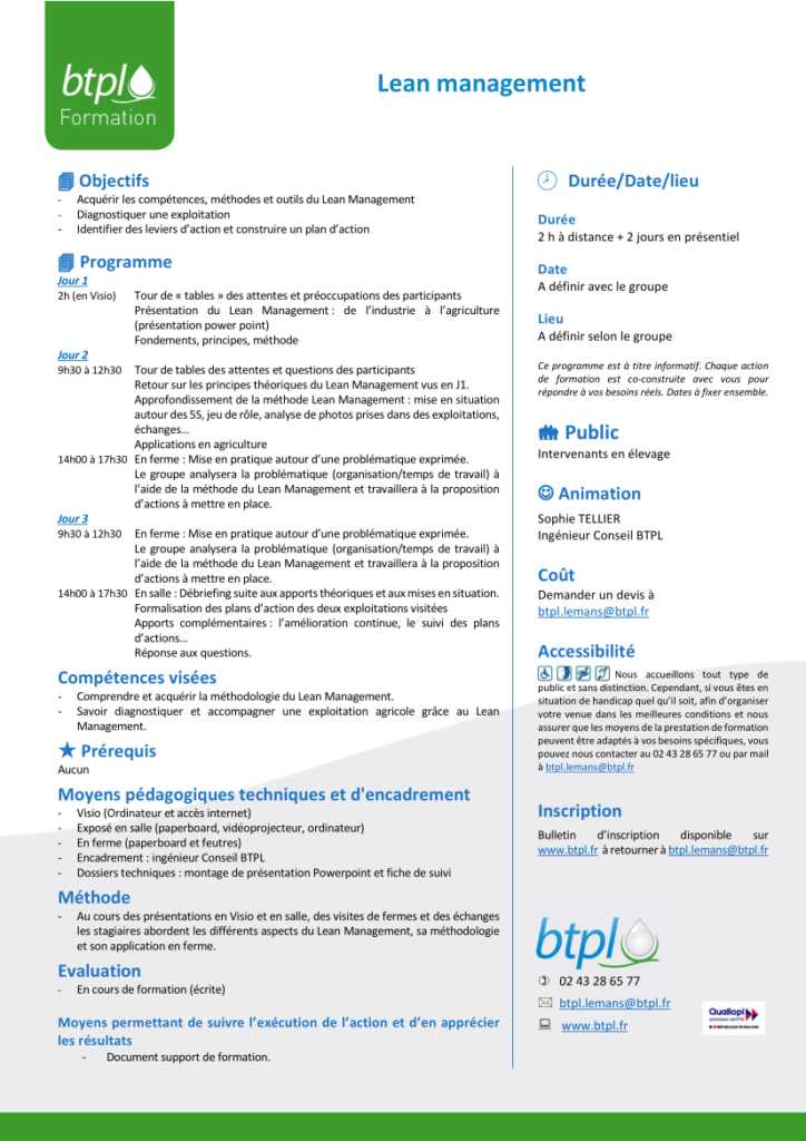 BTPL - Organisation du travail en élevage laitier: La méthode du lean ...