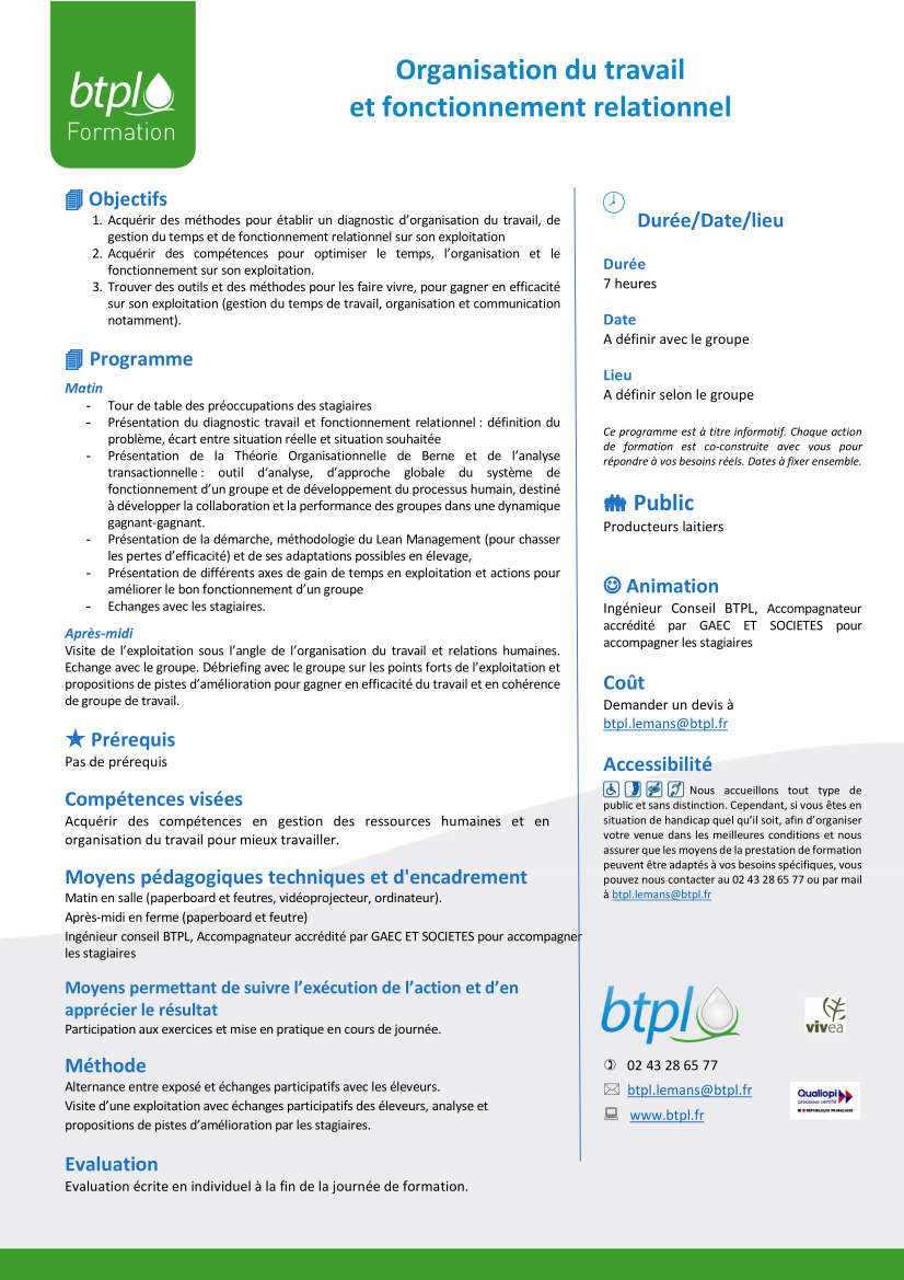 BTPL - Organisation du travail et fonctionnement relationnel